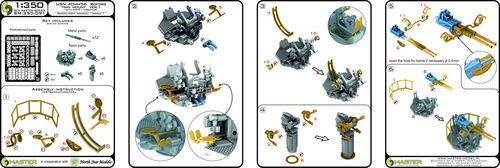 Master SM-350-091 USN 40 mm/56 Bofors twin mount ver.1 / with Mk-51 director - (resin, PE and turned parts) - (6pcs)