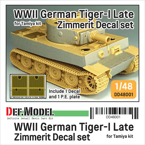 DEF Model DD48001 Tiger I Mid/Late - Zimmerit Decal Set with PE Grill (for Tamiya Kits)