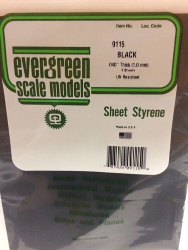 Evergreen 09115 Black Polystyrene Sheet (20 x 30 cm) 1,00 mm (1 pc)