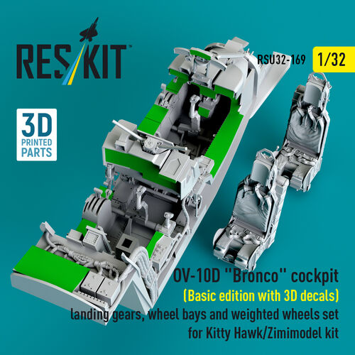 RES/KIT U32-0169 OV-10D 'Bronco' Cockpit (Basic Edition With 3D Decals) Landing Gears, Wheel Bays And Weighted Wheels Set For Kitty Hawk/Zimimodel Kit (3D Printed)