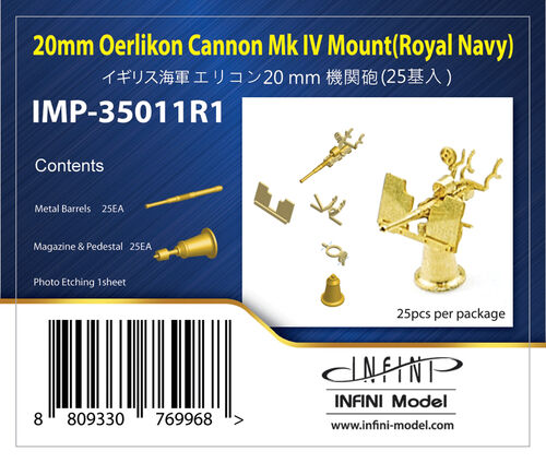 Infinimodel IMP35011R1 20 mm Oerlikon Cannon Mk.IV Mount (Royal Navy Shields - 25 pcs)