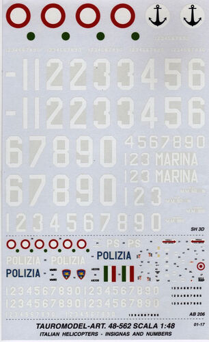 TAURO MODEL 48-562 SH-3 D and AB.206 - Data Stencillings and Insignia for Italian Helicopters