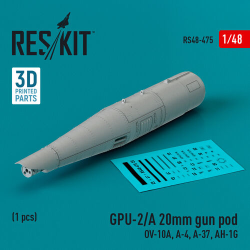 RES/KIT 48-0475 GPU-2/A 20mm Gun Pod (1pc) (OV-10A, A-4, A-37, AH-1G) (3D Printed)