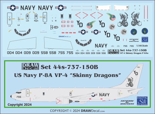 Draw Decal 44-737-150B Boeing P-8 A Poseidon - US Navy VP-4 Skinny Dragons