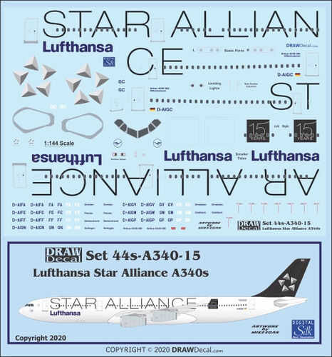 Draw Decal 44-A340-15 Airbus A340-300 - Lufthansa Star Alliance