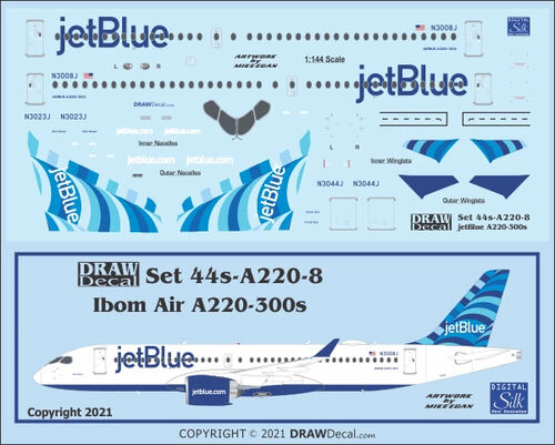 Draw Decal 44-A220-08 Airbus A220-300 - jetBlue "Hops"