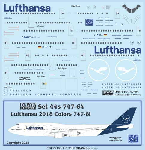 Draw Decal 44-747-64 Boeing 747-8i - Lufthansa (2018 Scheme)