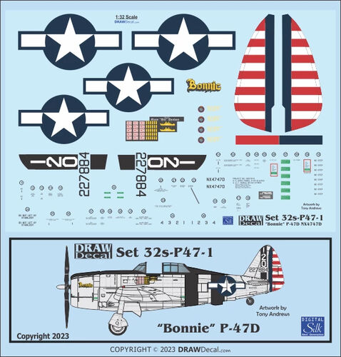 Draw Decal 32-P47-01 Republic P-47 D Thunderbolt - “Bonnie” (N4747D)