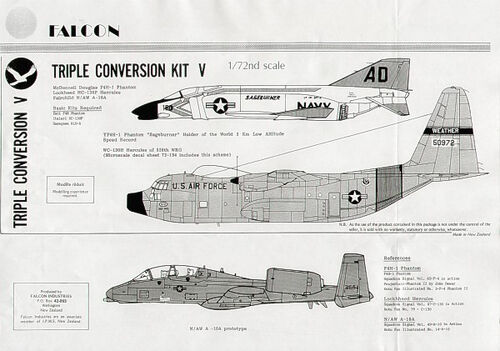 Falcon Model VC005 Lockheed HC-130F Hercules / Fairchild A-10B Thunderbolt II and F4H-1 Phantom - Conversion Set (for Esci, Hasegawa and Italeri kits)
