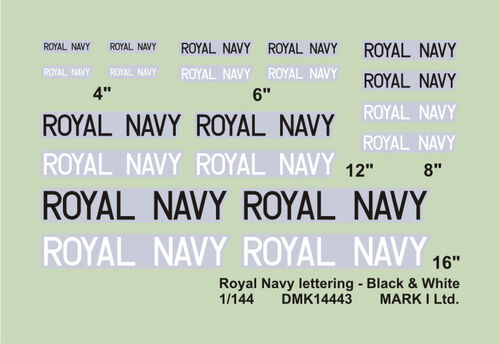 Mark I Decals DMK14443 Royal Navy Lettering – Black & White (2 sheets)