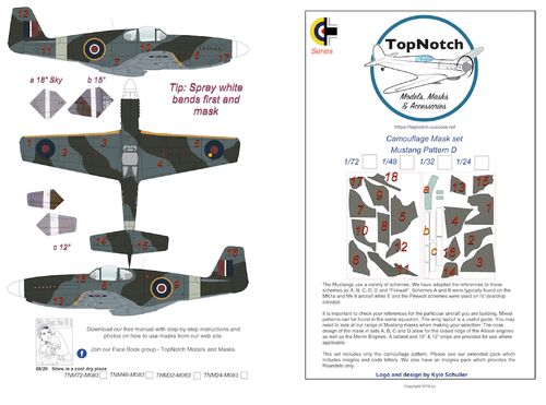 TopNotch 48-M083 North American P-51 B Mustang - Pattern D camouflage pattern paint masks