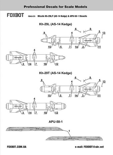 FOXBOT 48-079 Missile Kh-29L/T (AS-14 Kedge) and APU-58-1 Stencils