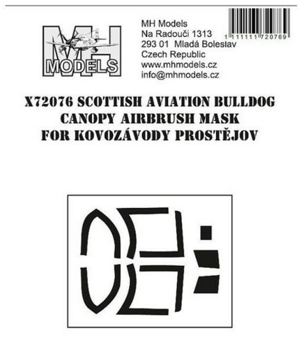MH Models X72076 Scottish Aviation Bulldog canopy airbrush mask for Kovozávody Prostějov