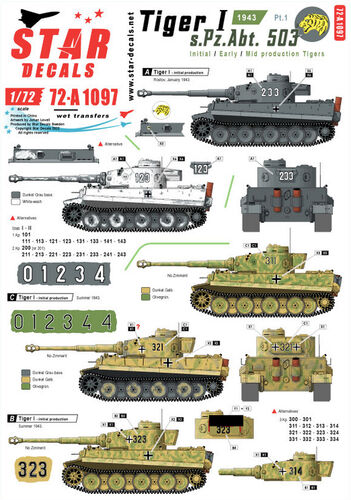 Star-Decals 72-A1097 Tiger I - s.Pz.Abt. 503 # 1. 1943. Initial, early and mid production.