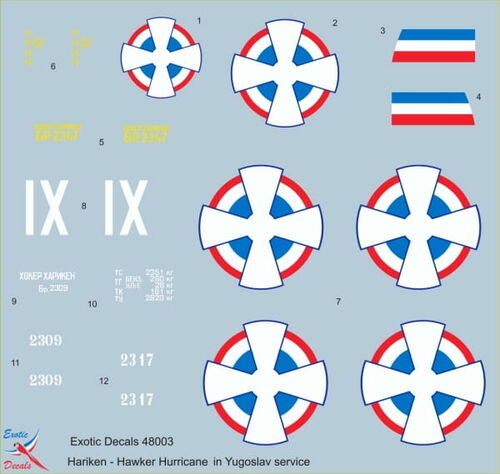 Exotic Decals 48003 Hariken - Hawker Hurricane in Yugoslav service