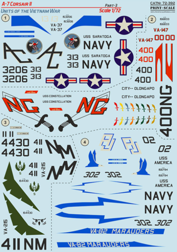 Print Scale 72-392 A-7 Corsair II. Part 3 + A-7 Corsair II technical stencils