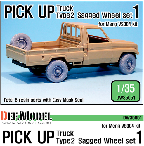 DEF Model DW35051 Pick up truck Type 2 Sagged Wheel set 1 (for Meng VS004 1/35)