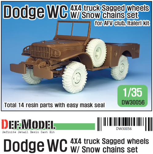 DEF Model DW30056 WW2 U.S Dodge WC 4X4 snow chained Sagged wheel set (for AFV club, Italeri 1/35)