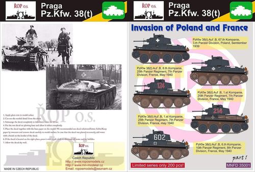 Ropos Models MNFDT35001 Praga Pz.Kpfw. 38(t) - Invasion of Poland and France