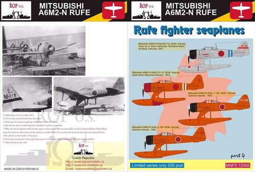 Ropos Models MNFDL72009 Mitsubishi A6M2-N Rufe - Rufe fighter seaplanes