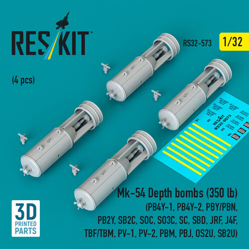 RES/KIT 32-0573 Mk.54 Depth Bombs 350 lb (4 pcs / 3D Printed)