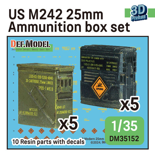 DEF Model DM35152 US M242 25mm Ammunition Box Set - 3D printed (10 pcs and Decals)