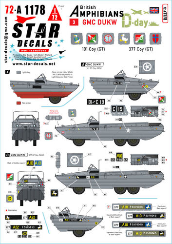 Star-Decals 72-A1178 D-Day DUKW. British Amphibians # 3 - 101 Coy (GT) and 377 Coy (GT)