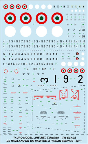 TAURO MODEL 48-589 de Havilland DH-100 Vampire in Italian Service - Set 1