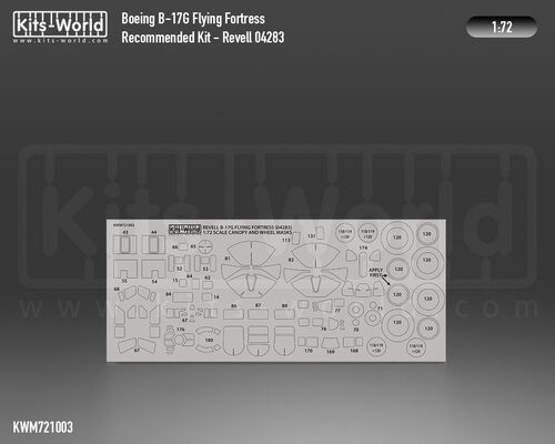 Kits World M721003 Boeing B-17G Flying Fortress wheels and canopy paint mask outside only (for Revell 4283 kit)