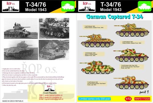 Ropos Models MNFDT72020 T-34/76 Model 1943 - German captured T-34