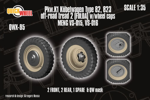 Quick Wheel QWX95 Pkw. K1 Kubelwagen Type 82 - 823 Off-Road Tread 2 (Fulda) w/ Wheel Caps (for Meng Kits)