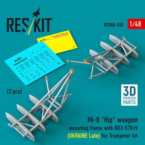 RES/KIT U48-0550 Mil Mi-8 "Hip" - 3D-Printed Weapon Mounting Frame with BD3-57KrV - Ukraine Late (2 pcs / for Trumpeter Kits)