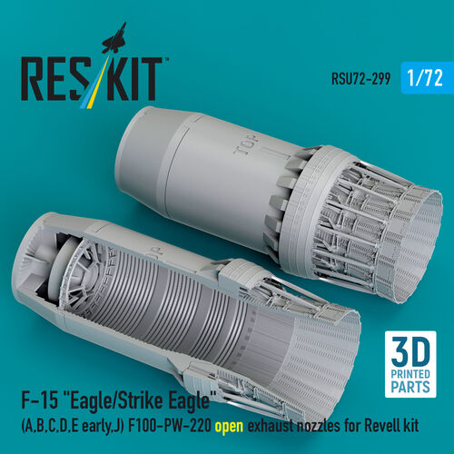 RES/KIT U72-0299 F‑15 A, B, C, D, E early, J Eagle / Strike Eagle - 3D-Printed F100-PW-220 OPEN Exhaust Nozzles (for Revell Kits)