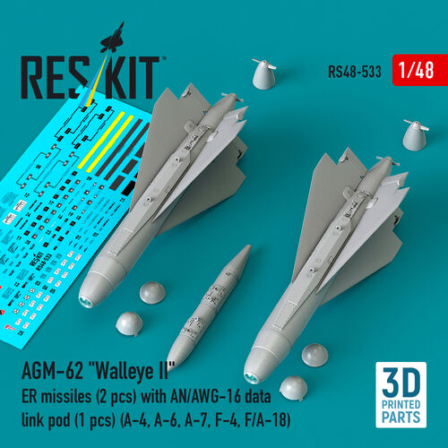 RES/KIT 48-0533 AGM-62 "Walleye II" ER missiles (2 pcs) with AN/AWG-16 Data Link Pod (1 piece) - 3D Printed