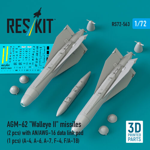 RES/KIT 72-0563 AGM-62 "Walleye II" Missiles (2 pcs) with AN/AWG-16 Data Link Pod (1 piece) - 3D Printed