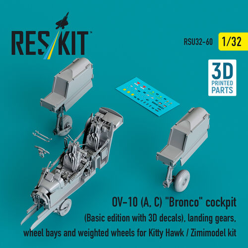 RES/KIT U32-0060 OV-10 (A, C) 'Bronco' Cockpit (Basic Edition With 3D Decals), Landing Gears, Wheel Bays And Weighted Wheels For Kitty Hawk / Zimimodel Kit (3D Printed)
