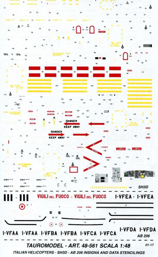TAURO MODEL 48-561 SH-3 D and AB.206 - Data Stencillings and Insignia for Italian Helicopters