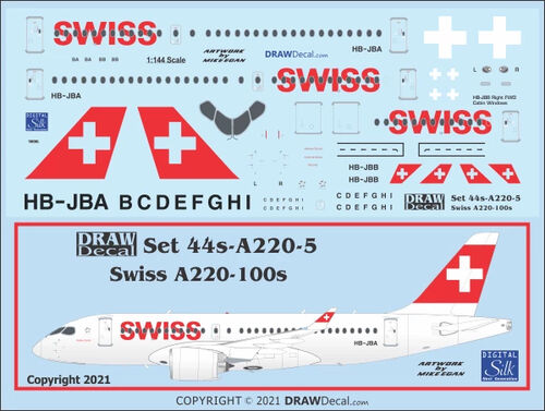 Draw Decal 44-A220-05 Airbus A220-100 - Swiss Airlines