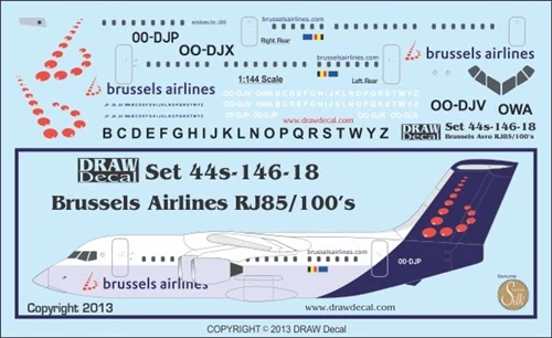 Draw Decal 44-146-18 Avro RJ85 / RJ100 - Brussels Airlines