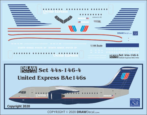 Draw Decal 44-146-04 BAe146-100/200/300 - United Express ("Battleship" Gray Scheme)