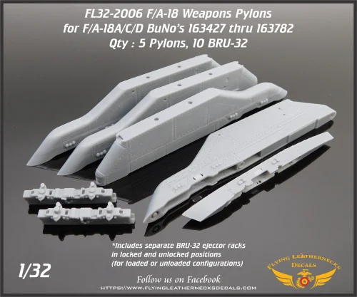 Flying Leathernecks 32-2006 1003/1027 Pylons for F/A-18A+/A++/C/D BuNo's 163427 thru 163782 (3D-Printed)