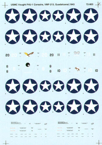 Microscale 72803 Vought F4U-1 Corsair - USMC VMF-213 - Guadalcanal 1943 (4 schemes)