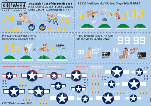 Kits World 172208 Lockheed P-38 E/G Lightnings of the Pacific (Late War) Set Two
