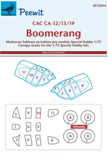 Peewit 72244 Canopy mask for CAC CA-19 Boomerang Special Hobby