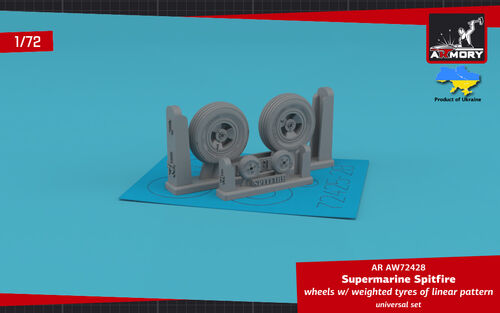 Armory Models Group AW72428 Supermarine Spitfire wheels w/ weighted tyres of concentric line pattern & 3-spoke hubs