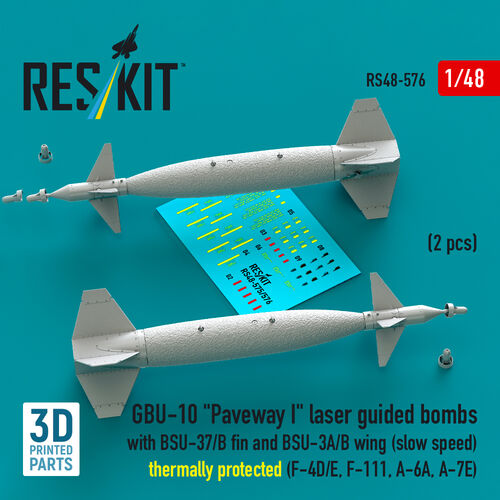 RES/KIT 48-0576 GBU-10 'Paveway I' Laser Guided Bombs With BSU-37/B Fin And BSU-3A/B Wing (Slow Speed) Thermally Protected (2pcs) (F-4D/E, F-111, A-6A, A-7E) (3D Printed)