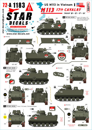 Star-Decals 72-A1183 US M113 in Vietnam # 1. 17th Cavalry M113A1 ACAV. Troop B, E, F, H.