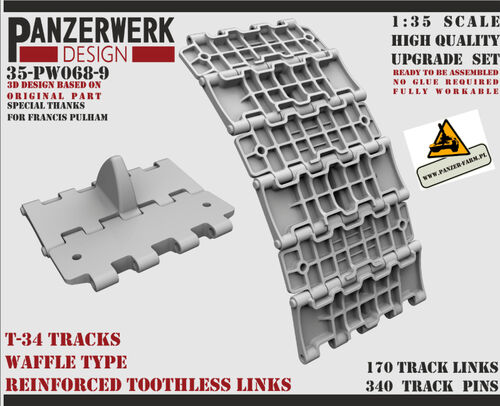 Panzerwerk Design 35-PW068-9 T-34 Tracks Waffle Type, Reinforced Toothless Links