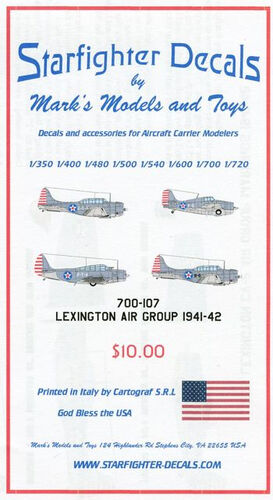 Starfighter Decals 700107 USS Lexington Air Group - 1941 to May 1942