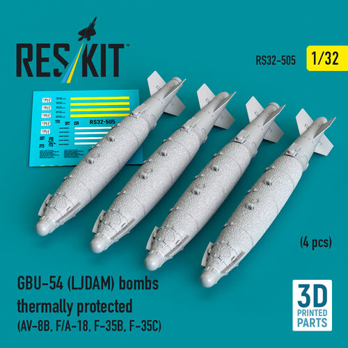 RES/KIT 32-0505 GBU-54 (LJDAM) Bombs Thermally Protected (4pcs) (AV-8B, F/A-18, F-35B, F-35C) (3D Printed)